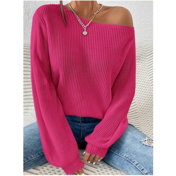 BellanBlue | Sweaters | Cozy Hot Pink One Shoulder Sweater Top | Poshmark